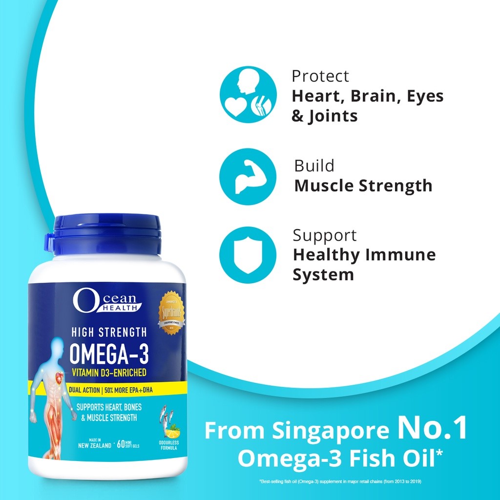 Ocean Health High Strength Omega 3 + Vitamin D3, 60/180 softgels